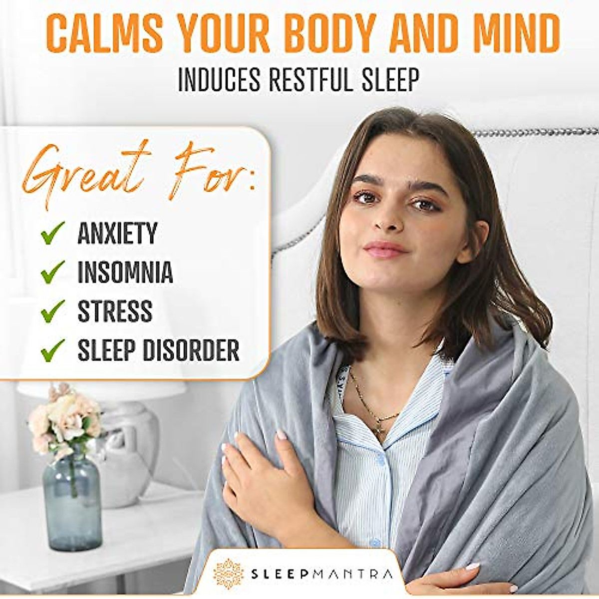 Cooling Weighted Blanket for Adults - (20lb, Queen/Full, 60"x80"), Thick Quilted, Breathable Pre-Washed Microfiber Fabric, Natural Glass Beads for Calming, Restful Sleep, Sleep Mantra (Gray)