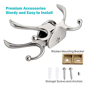 Ovlist Swivel Coat Hook 2 Pack Heavy Duty Space Saving Towel Rope Hook Wall Mount Triple Swing Arms for RV Bathroom Kitchen Garage,Brushed Nickel