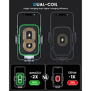 APPS2Car Cup Holder Phone Mount for Car Dual Coil Wireless Car Charger Auto Clamping Cup Holder Phone Mount Wireless Car Charger Compatible with iPhone 15/14/13/12 & Samsung Z Flip/Fold