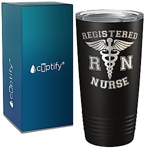 RN Registered Nurse Gift, Nursing School on Black 20 oz Stainless Steel Tumbler with Lid - Insulated Cup - Travel Mug
