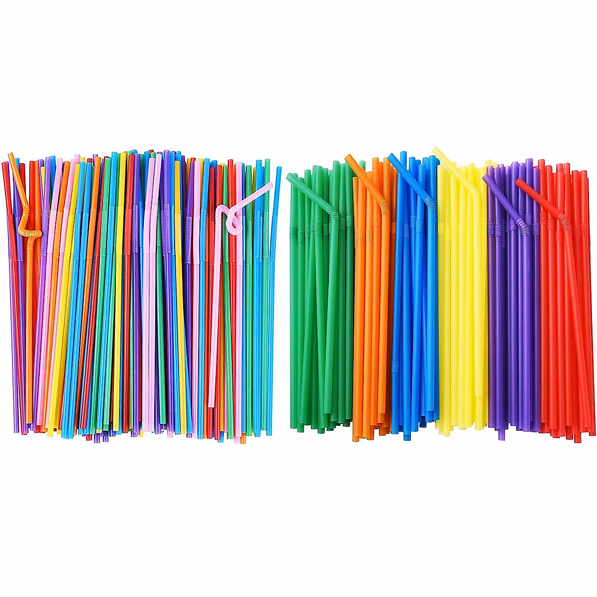 ALINK 200 Extra Long Flexible Straws + 500 Solid Color Party Straws
