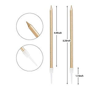 24 Count Metallic Birthday Candles Slow Burning Happy Birthday Cake Candles Long Thin Cake Cupcake Candle in Holders for Lucky Party, Wedding Party, Birthday Party Congregation (Champagne Gold)