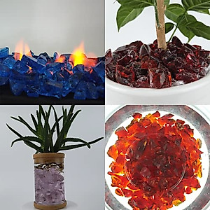 TWINKLING High Luster Fire Glass Gravel Stone,Broken Glass,Fire Pit Glass,Crushed Glass for Fireplace Pit Aquarium Garden Decoration,1-3cm,2-Pound Jar (Pink)