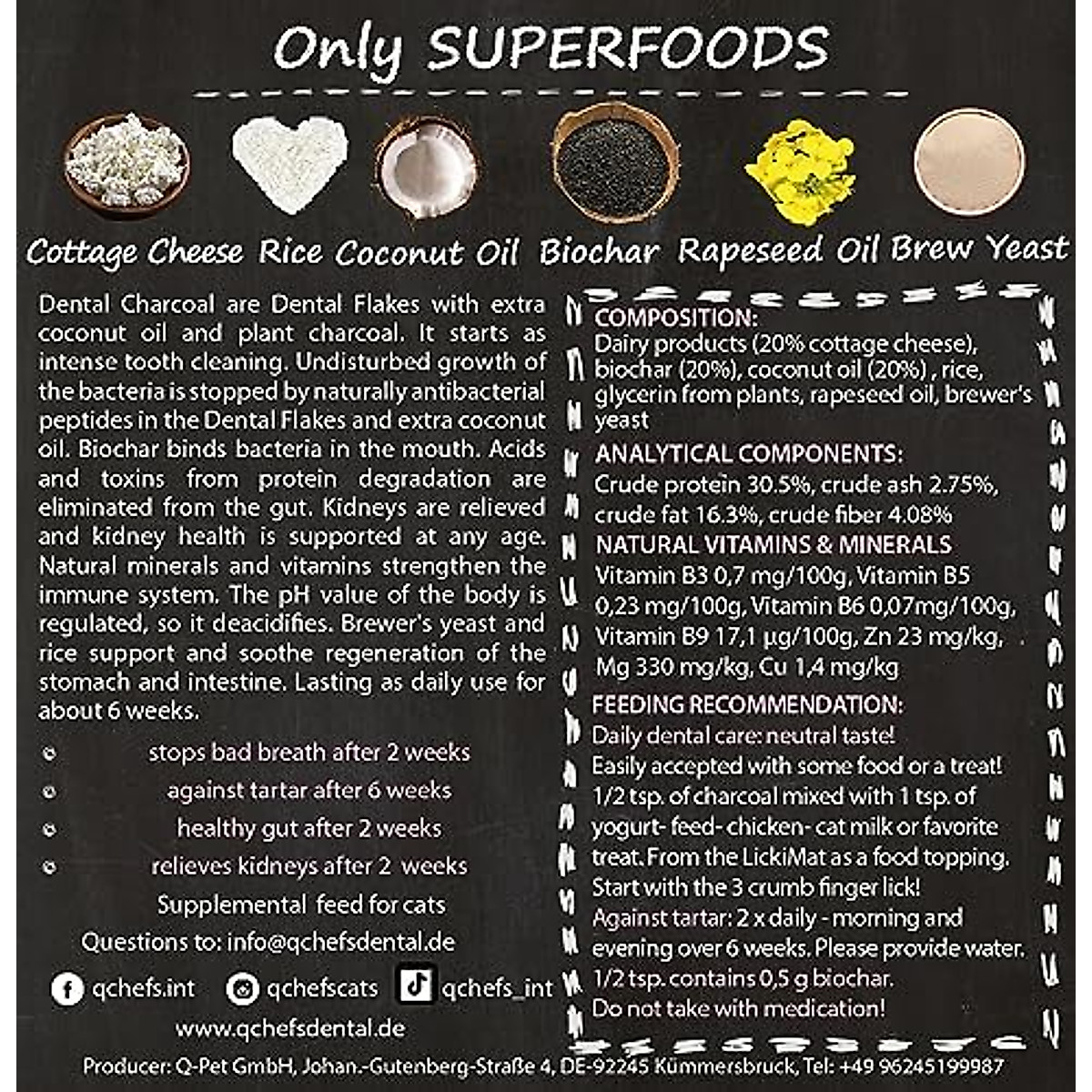 QCHEFS Dental Charcoal for Cats – Two Month Supply* - Food Topper - After Meal Licking Treat, Oral Health Snack with Amino Acids.