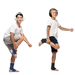 Loopeer 6 Pairs Kid Compression Ankle Brace Knitted Ankle Sleeve Breathable Ankle Support Socks Plantar Fasciitis Braces for Girls Boys Kids Sprained Ankle Running Fitness, Blue and Black