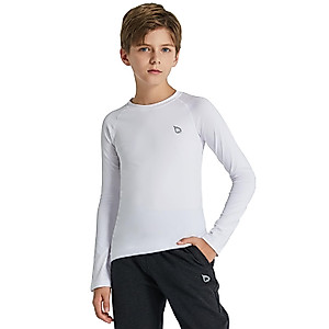 BALEAF Boys Compression Shirt Long Sleeve Youth Undershirts Kids Football Baseball Baselayer Cold Gear Quick Dry White Size M