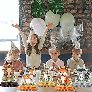 9Pcs Woodland Animals Honeycomb Centerpieces, Woodland Baby Shower for Table Decorations, Forest Themed Birthday Party Supplies, Wild One Birthday Party Decorations for Boys Girls