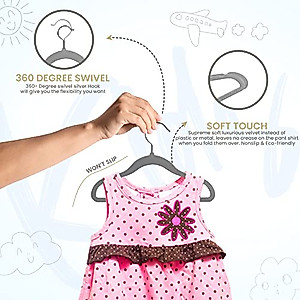 Utopia Home Kids Hangers Velvet (Pack of 50) - 11.6 Inch Durable Baby Hangers for Closet - Perfect Toddler Hangers for Everyday Use (Grey)