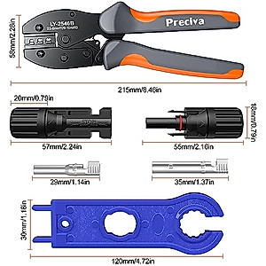 Preciva Solar Crimping Tool Kit for 2.5-6.0mm²/AWG26-10 Solar Panel PV Cable with 10PCS Male Female Solar Panel Cable Connectors and 2PCS Spanners Wrench