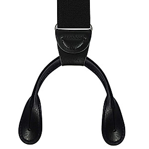 Moulen Men's Y-Back 1.4 Inches Wide Button End Elastic Adjustable Suspenders, Black