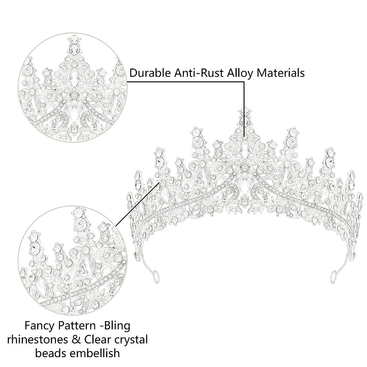 Generic Queen Crown Silver Wedding Crystal Tiaras Rhinestone Wedding Crowns and Tiaras for Women Costume Party Hair Accessories Princess Birthday Crown