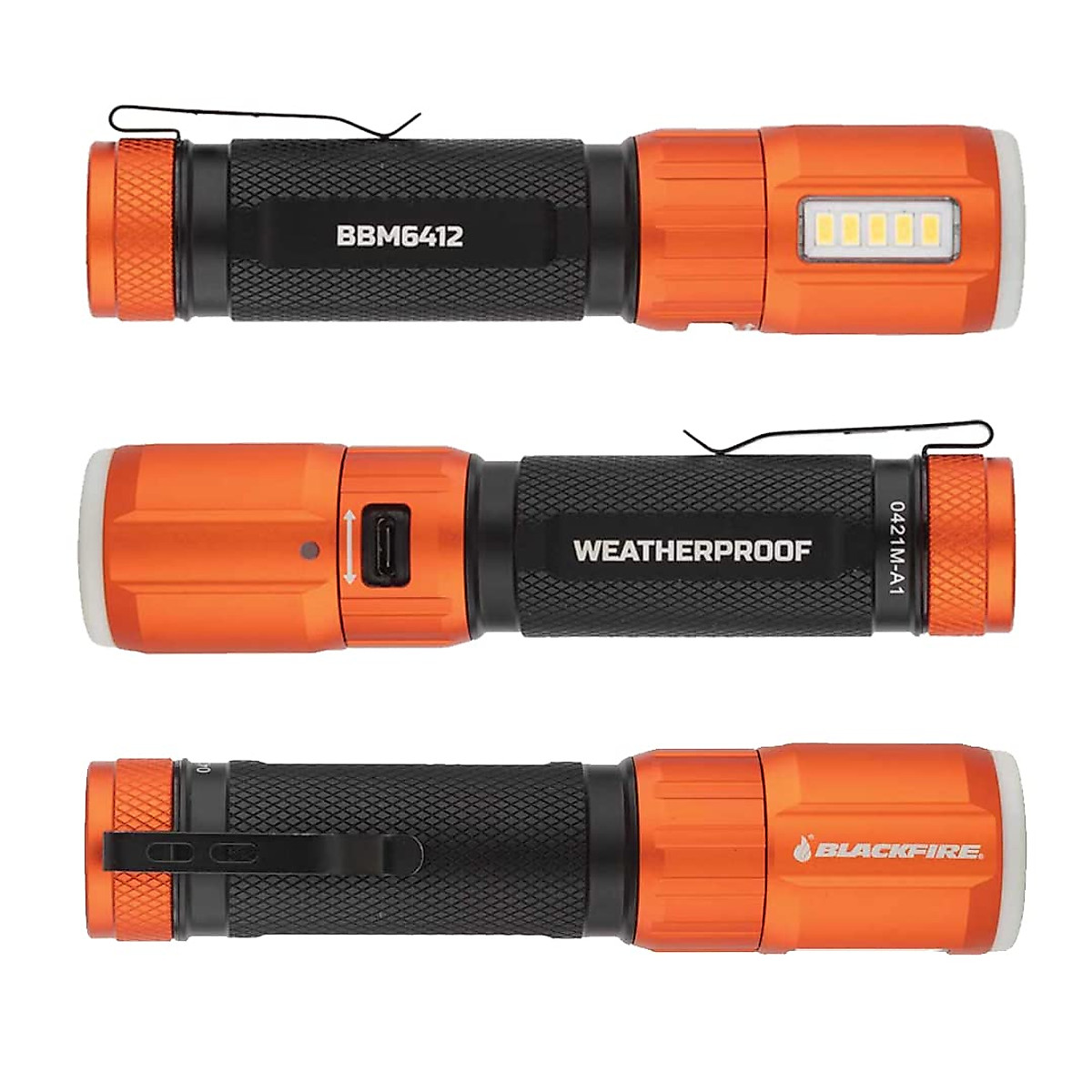 Blackfire - Klein Tools Outdoors - Rechargeable Weatherproof Magnetic Flashlight with Lantern BBM6412, 500 Lumens, Glow-in-Dark Ring with Removable Pocket Clip for Outdoor Use, Camping, Hunting, Work