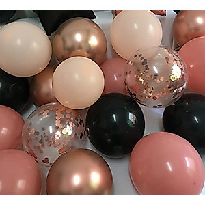 Black Rose gold Balloons- Dusty Pastel Pink and Black Balloons 12inch for Birthday Graduation Wedding Bridal Shower Anniversary Party Decorations (Black + Retro Pink + Gold)