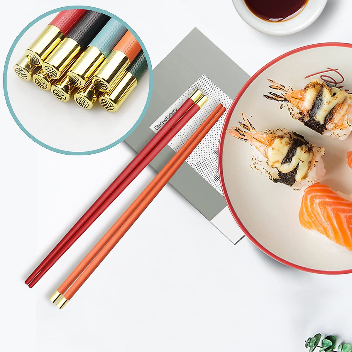 5 Pairs Chopsticks Premium Reusable Dishwasher Safe, 9.6 inch/24.3cm Chopsticks, Matte Non-Slip Chopsticks, Chinese Style Japanese Korean Chop Sticks for Food & Cooking, Dome-Dark Colorful