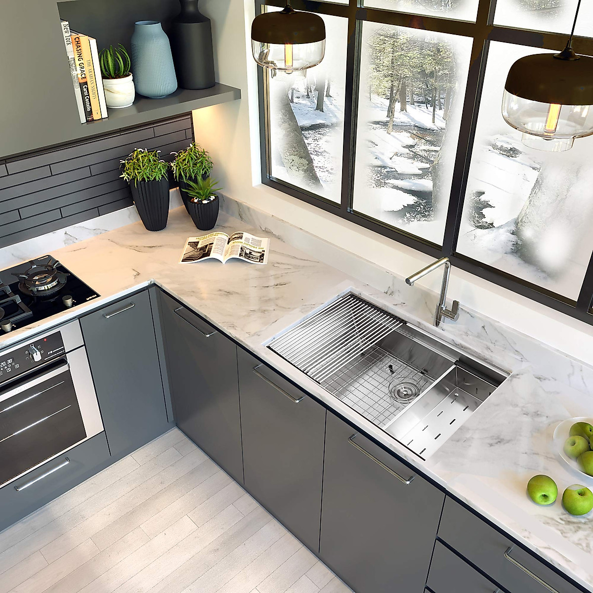 Nantucket Sinks' SR-PS-3620-16 - 36 Inch Pro Series Large Prep Station Single Bowl Undermount Stainless Steel Kitchen Sink with Compatible Accessories