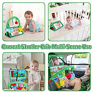 Car Seat Toys Double-Sided Use Kick and Play,Baby Car Toys Rear Facing with Hanging Toy&Teethers,Baby Travel Toys Montessori Baby Tummy Time Mirror Sensory Toys 6 to 12 Months Baby Loves Newborn Gift