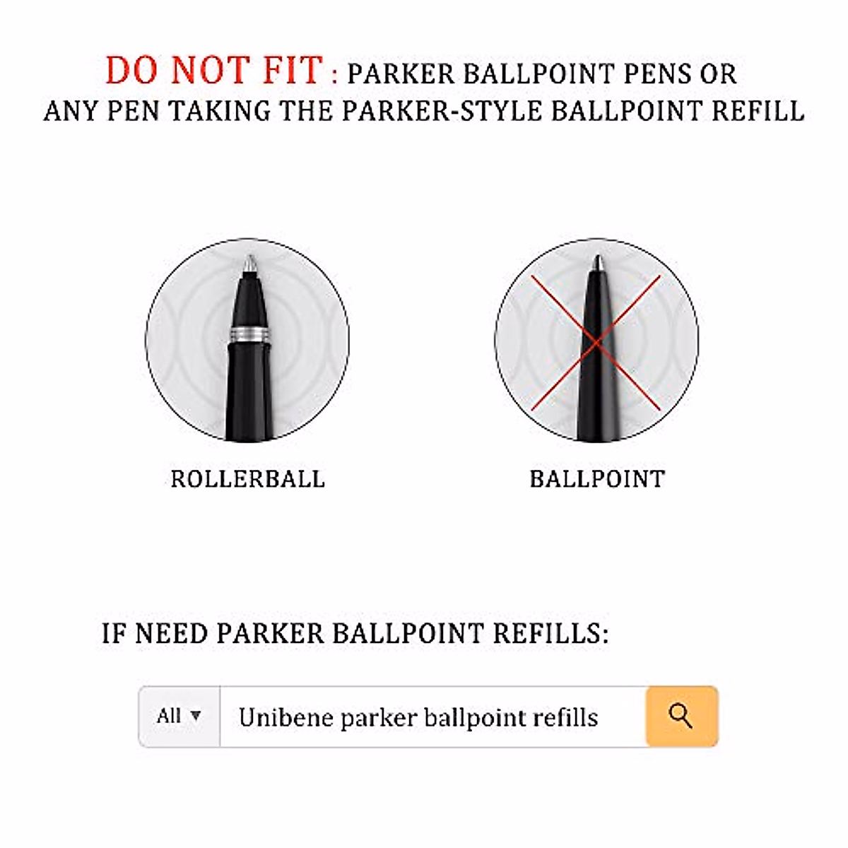 Unibene Parker Compatible Rollerball Refill 6 Pack, 0.7mm Medium Point - Black, Smooth Writing Replaceable German Gel Ink Pen Refills for IM Sonnet Urban Pens