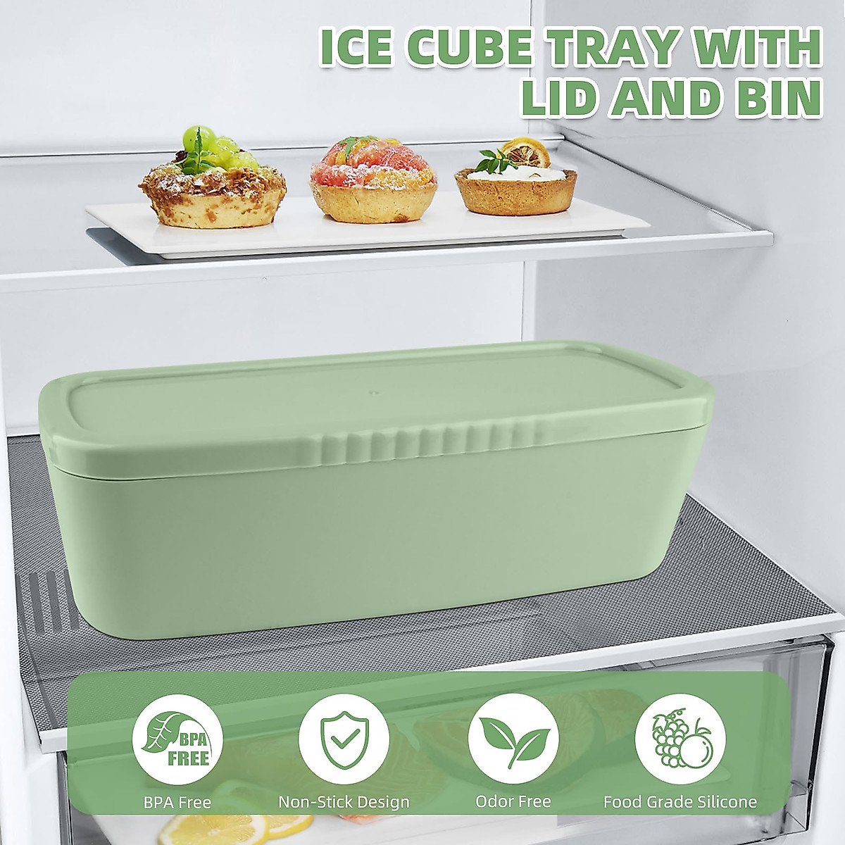 Fu Store Ice Cube Tray for Tumbler Cup 30-40 oz Tumbler 3pcs Silicone Ice Cube Molds With Lid and Bin for Chilling Cocktails Whiskey Drinks Juice Coffee Easy Fill and Release Ice Maker(Green, 40 oz)