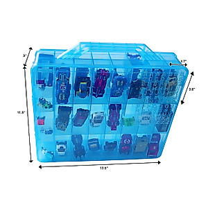 HOME4 Double Sided No BPA Toy Storage Container - Compatible with Mini Toys Brands, Small Dolls Hot Wheels Tools Crafts - Toy Organizer Carrying Case - 48 Compartments (Blue)