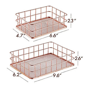 AESGXTU Rose Gold Metal Storage Basket Desktop Iron Grid Simple Snack Storage Tray for Home Decor＆Orderly Storage (Large)