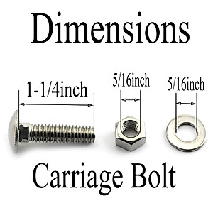 Pro Bamboo Kitchen 10 Sets 304 Stainless Steel Carriage Bolt 5/16"-18x1-1/4" with 5/16"-18 Hex Nut and Washer 5/16"