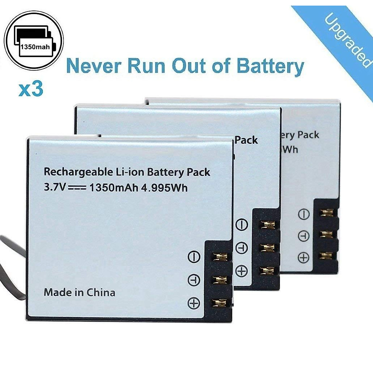 VVHOOY 3x1350mAh Rechargeable Action Camera Battery and Charger Compatible with AKASO EK7000/Brave 4/Dragon Touch Vision 3 4K/DBPOWER EX5000/Crosstour/Campark ACT74/APEMAN/Victure/Remail