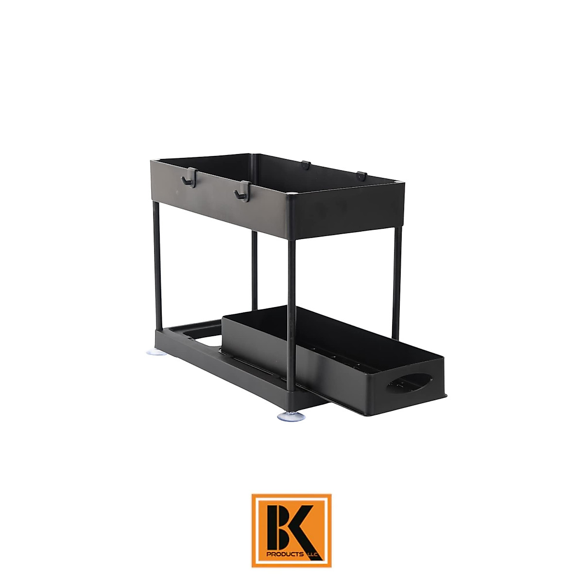 Under Sink Organizer and Storage, Under Sink Storage for Bathroom and Kitchen, Bathroom Cabinet Organizer, Sink Organizers with Hooks, 2 Tier Under Sink Organizer with Sliding Storage Drawer