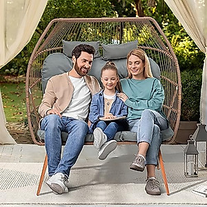 YITAHOME Double Egg Chair with Legs 2 Person Wicker Egg Chair Indoor Outdoor Patio Egg Chair with Cushions 510lbs for Patio, Bedroom, Garden and Balcony, Gray