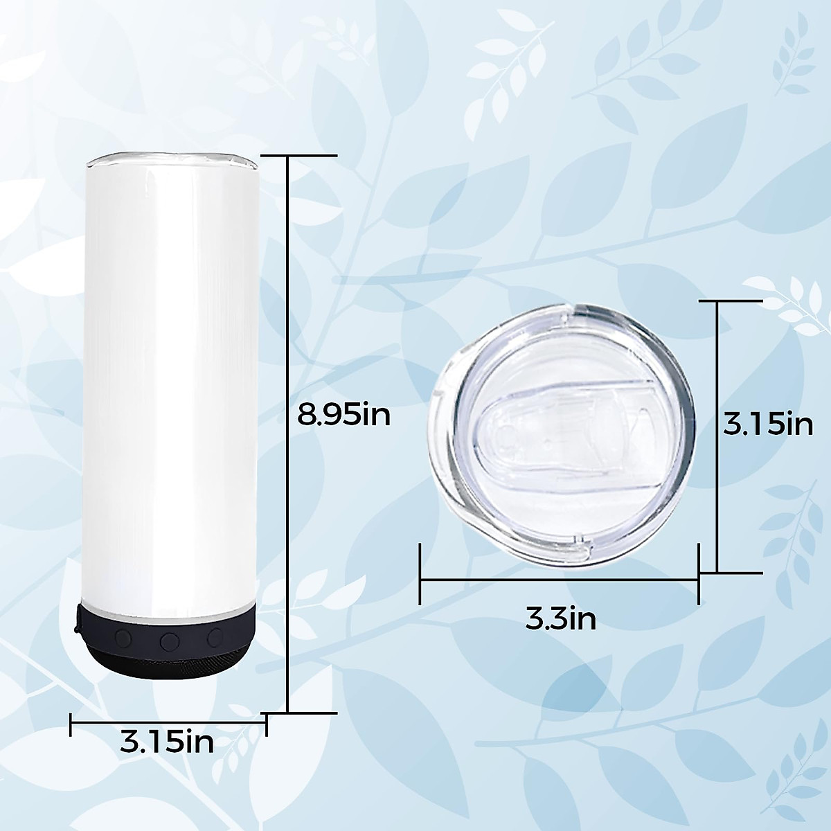 Lilsofee 6 Pack 20 OZ Sublimation Blank Tumblers Bulk Stainless Steels Double Vacuum Bluetooth Speaker Music Insulated Tumbler with Lid and Straw Heat Transfer Cup Black