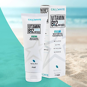 Cali White Flouride Free Natural Whitening Toothpaste, Infused with Vitamin B12 Teeth Whitening Toothpaste, Vegan Toothpaste, Triclosan Free, Peroxide Free, SLS Free, Pacific Mint, 4 Ounce (1 Pack)