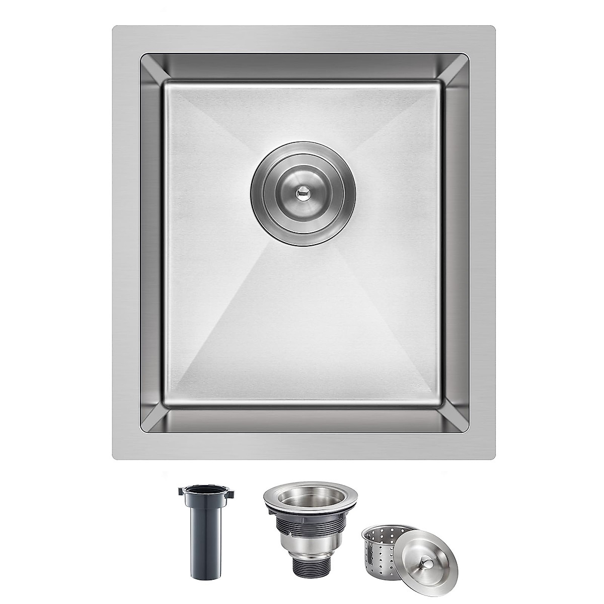 Bar Sink, KINKIB 13 x 15 inch Undermount Bar Sink or Prep Kitchen Sink, Handmade Kitchen Sink Single Bowl T-304 Stainless Steel Small Sink with Strainer