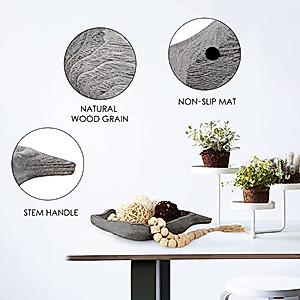 Oakrain Wooden Decorative Dough Bowl for Decor, Leaf Shaped Wooden Bowls with Handle, Hand Carved Dough Bowl for Farmhouse Vintage Rustic Decor(15.7"x 9.1" Grey)