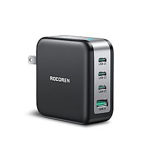 Rocoren 100W USB C Charger, Dual 4 Ports PD3.0 QC5.0 PPS Fast Charger for MacBook Pro, iPad, iPhone, Samsung, Laptop