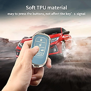 QBUC for Honda Key Fob Cover, Soft TPU Car Key Case Protector with Leather Keychain Compatible with Honda Accord Civic HR-V CR-V Pilot Odyssey Smart Remote Key