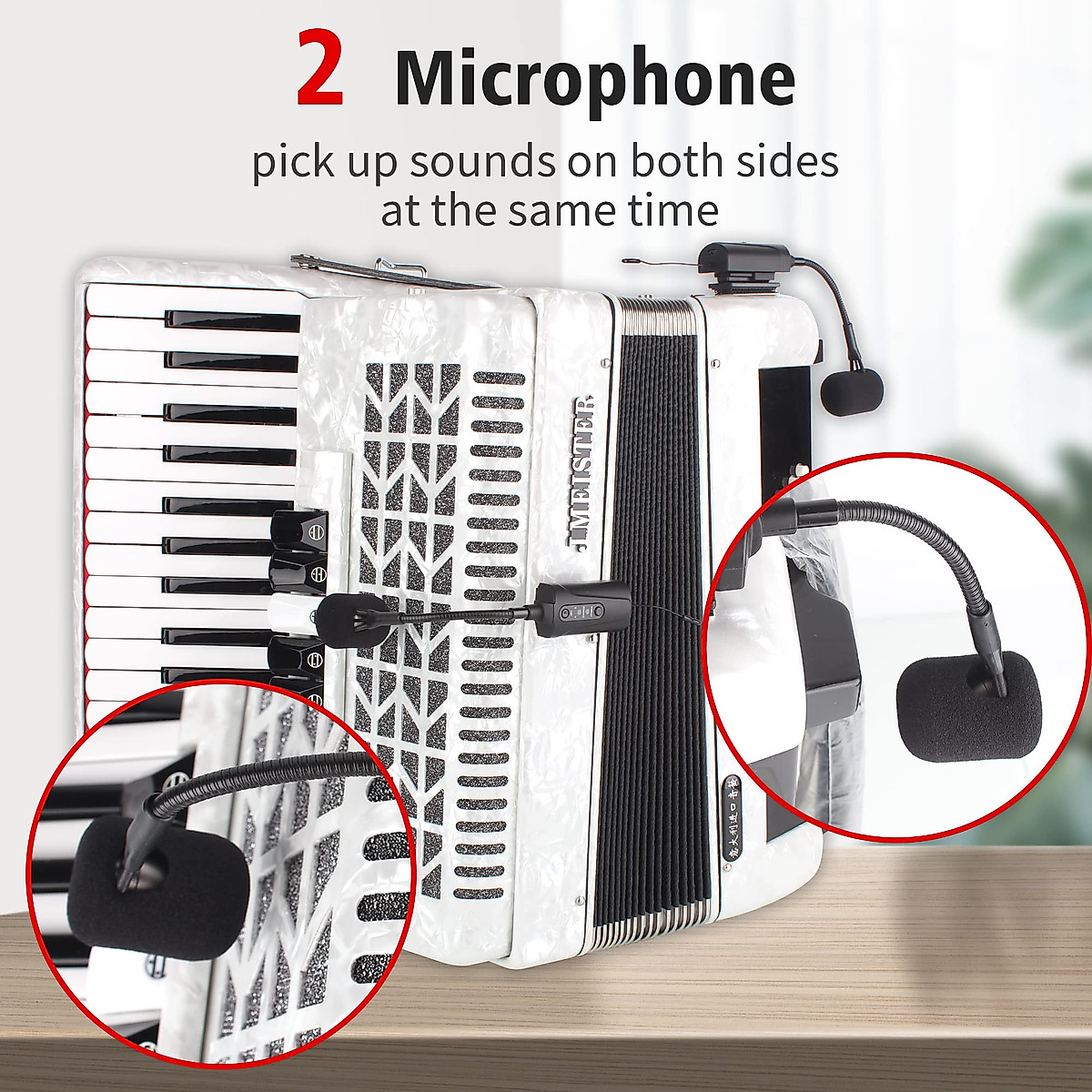 MAMKOES Accordion Wireless Microphone with 2 Transmitter Q2/AT-5A Piano Accordion Pickup with Gooseneck Mic Wireless Receiver & 2 Transmitter Microphone System Designed for Accordion