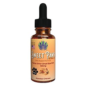 Sweet Paws Hemp Oil for Pets | Helps Dogs and Cats with Anxiety, Pain, Stress, Sleep, Arthritis & Seizures Relief | 165mg (Roasted Chicken)