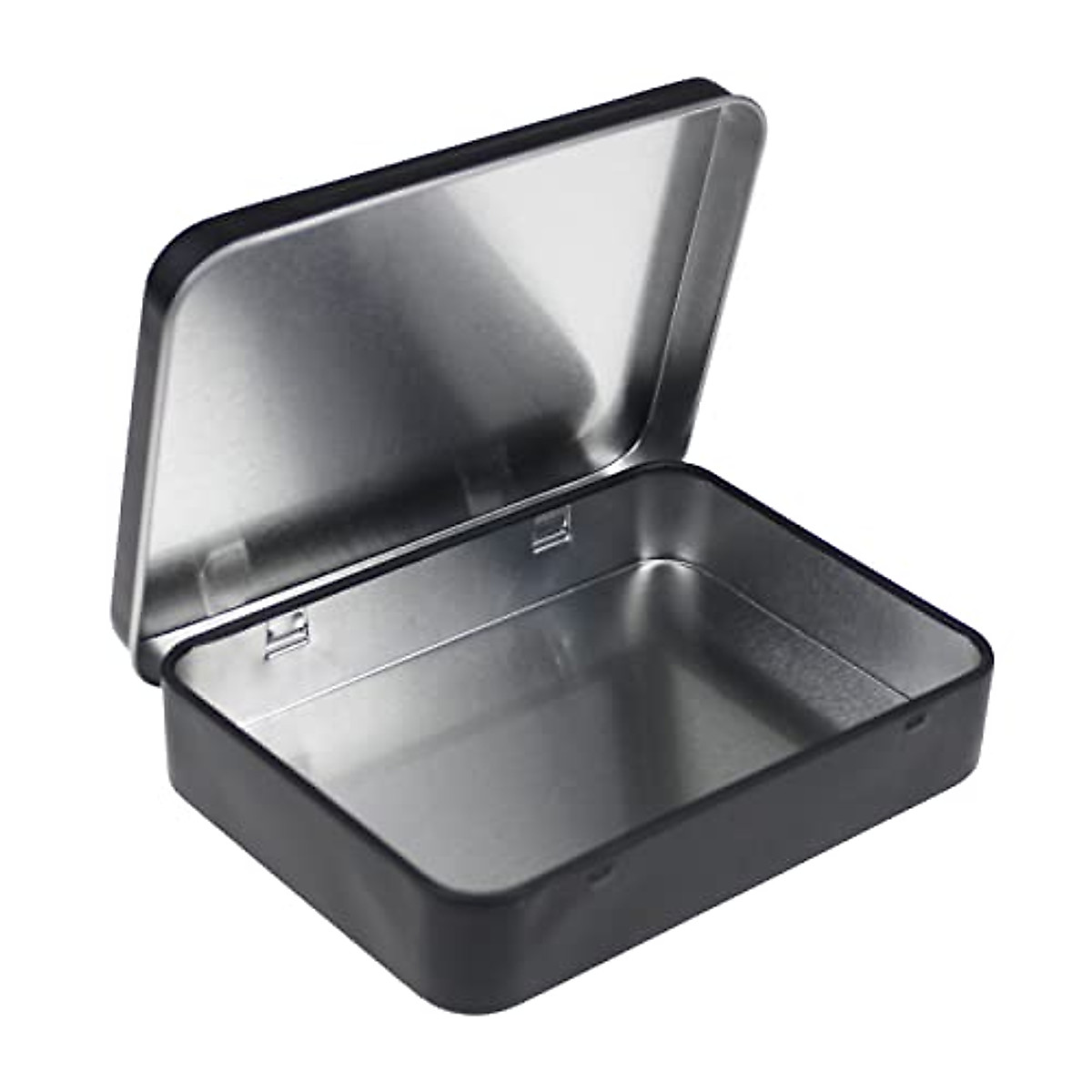 12 Pieces Rectangular Metal Empty Hinged Tins Containers Basic Necessities Home Storage Organizer Mini Box Set, 4.5 x 3.3 x 0.87 inches (Black)