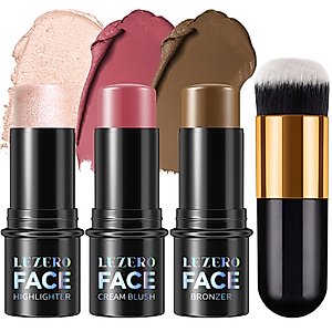 3Pcs Cream Contour Stick Makeup Kit,Shades with Highlighter Stick,Blush Stick and Bronzer Contour Stick for Sculpt the Cheeks,Long Lasting,Waterproof,Matte & Dewy Finish,LIGHT MEDIUM (#02,05,06)