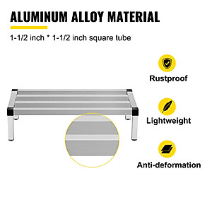 VEVOR Aluminum Dunnage Rack, 48'' x 20'' Commercial Floor Food Shelf, 8'' Off The Floor, 1500lbs Capacity Aluminum Storage Rack, Commercial Food Service Storage in Restaurant, Kitchens, Shops