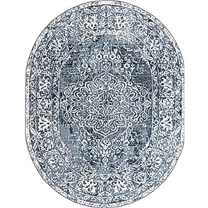 Unique Loom Oxford Collection Area Rug - Bodleian (8' x 10' Oval, Blue/ Ivory)