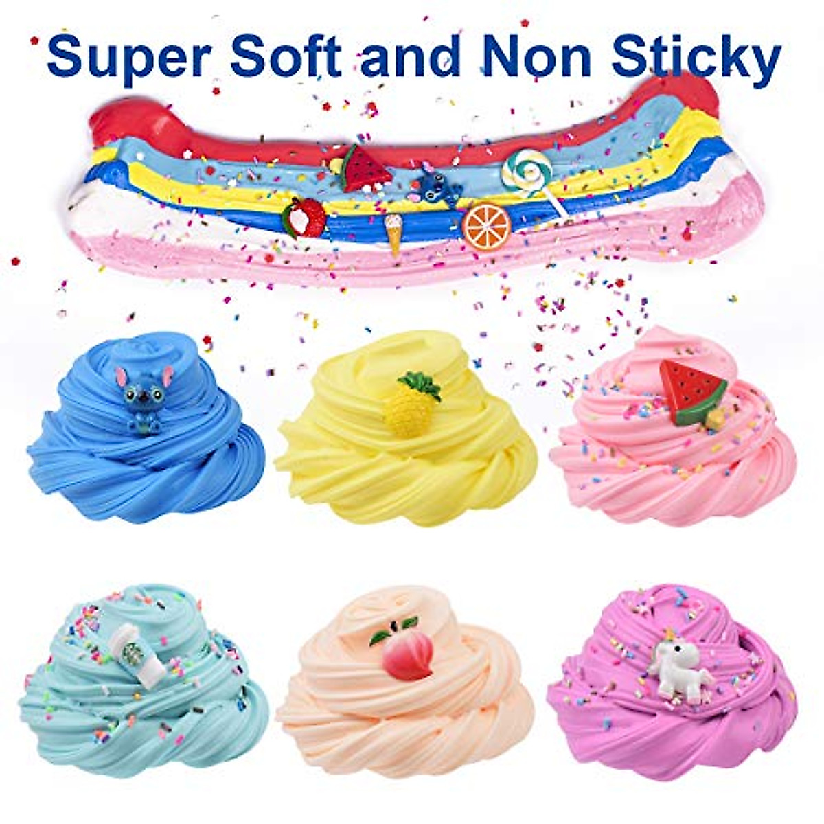 WUHUANIU Slime Kit with 6 Pack Scented Slime,Watermelon /Unicorn /Latte /Pineapple /Blue Stitch/Peach Slime,Super Soft and Non-Sticky,Surprise Slime Toys for Girls and Boys