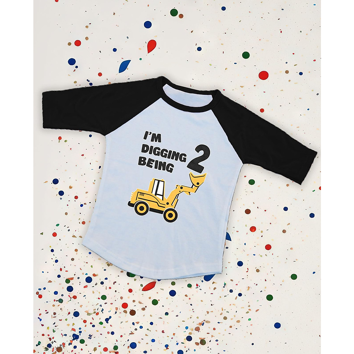 Construction I'm Digging Being 2 2nd Birthday Shirt Boy Construction Kids Raglan T-Shirt 2T Black/White
