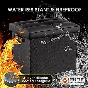 BALAPERI Storage Ottoman with Lid, Fireproof Folding Ottomans with Lock for Important Documents, Waterproof Padded Seat for Bedroom Foot Rest Stool for Living Room, 17 Inches Short Ottoman