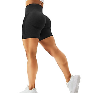 HIGORUN Women's Seamless Workout Shorts Gym Yoga High Waist Smile Contour Cycling Shorts Grey M