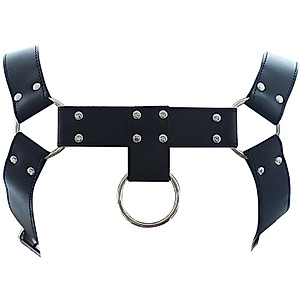 Men's PU Leather Shoulder Support Chest Harness Adjustable Buckles Accerssory (black)