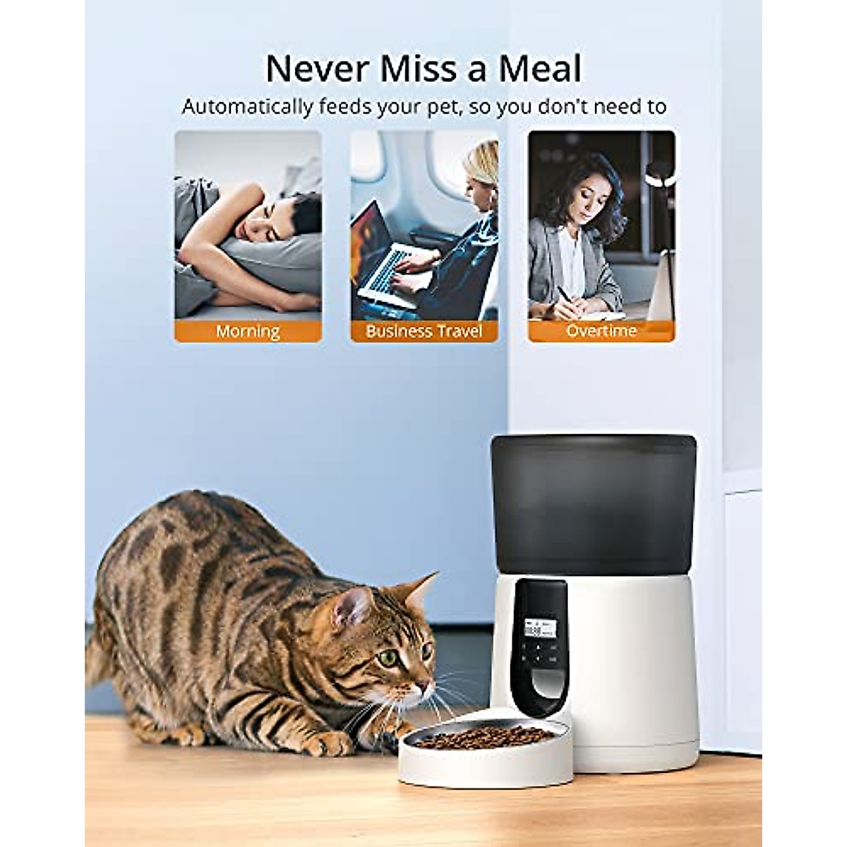 LLSS Automatic Cat Feeder, 4L Food Dispenser, Timed Feeder with Detachable Stainless Steel Bowl, Dry Dispenser for & Dog, Programmable Meal Portion, 1-4 Meals per Day, Auto Pet Black, White