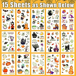 Partywind 170 Glow Styles Halloween Tattoos for Kids Party Favors, Halloween Kids Treats for Party Decorations Goodie Bag Stuffers, Pumpkin Skeleton Party Supplies for Trick or Treat Games