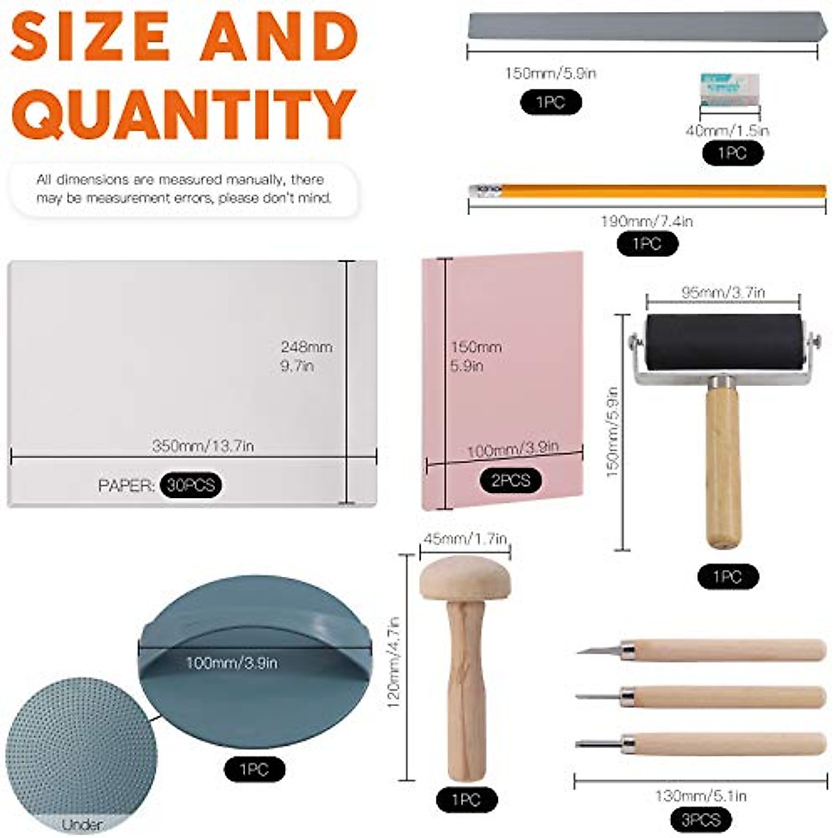 Rustark 42Pcs Rubber Stamp Making Kit, Printing Starter Tool Kit with Carving Knives,Rubber Carving Blocks,Ink Brayer Roller,Tracing Paper and More for Printmaking, Sculpting, Stamping