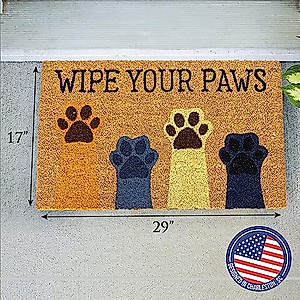 Avera Products Wipe Your Paws Natural Coir Doormat Anti-Slip Rubber Back | 17" x 29" Perfect for Outdoors | Low Maintenance Animal Welcome Mat | Colorful and Fun Pet Approved