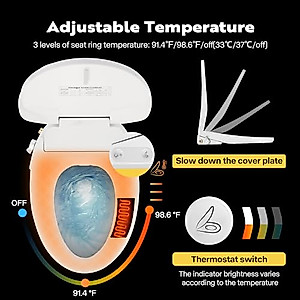 VIVOHOME Smart Heated Bidet Toilet Seat with Self-Cleaning Nozzle for Rear and Front Cleansing, Warm Air Dryer with Adjustable Temperature Settings, Soft Close Lid, Nightlight